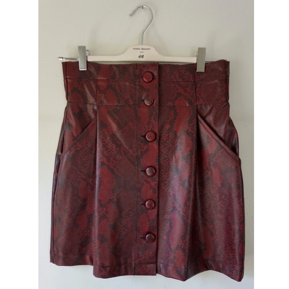 Zara | Skirts | Womens Button Front High Waist Dark Red Snake Skin Mini ...